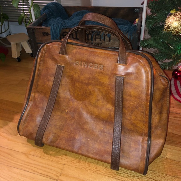 singer | Bags | Singer Sewing Machine Bag Carrying Case Brown Vinyl ...